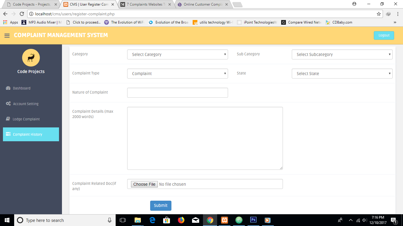 Online Complaint Site Using Php With Source Code Code Projects