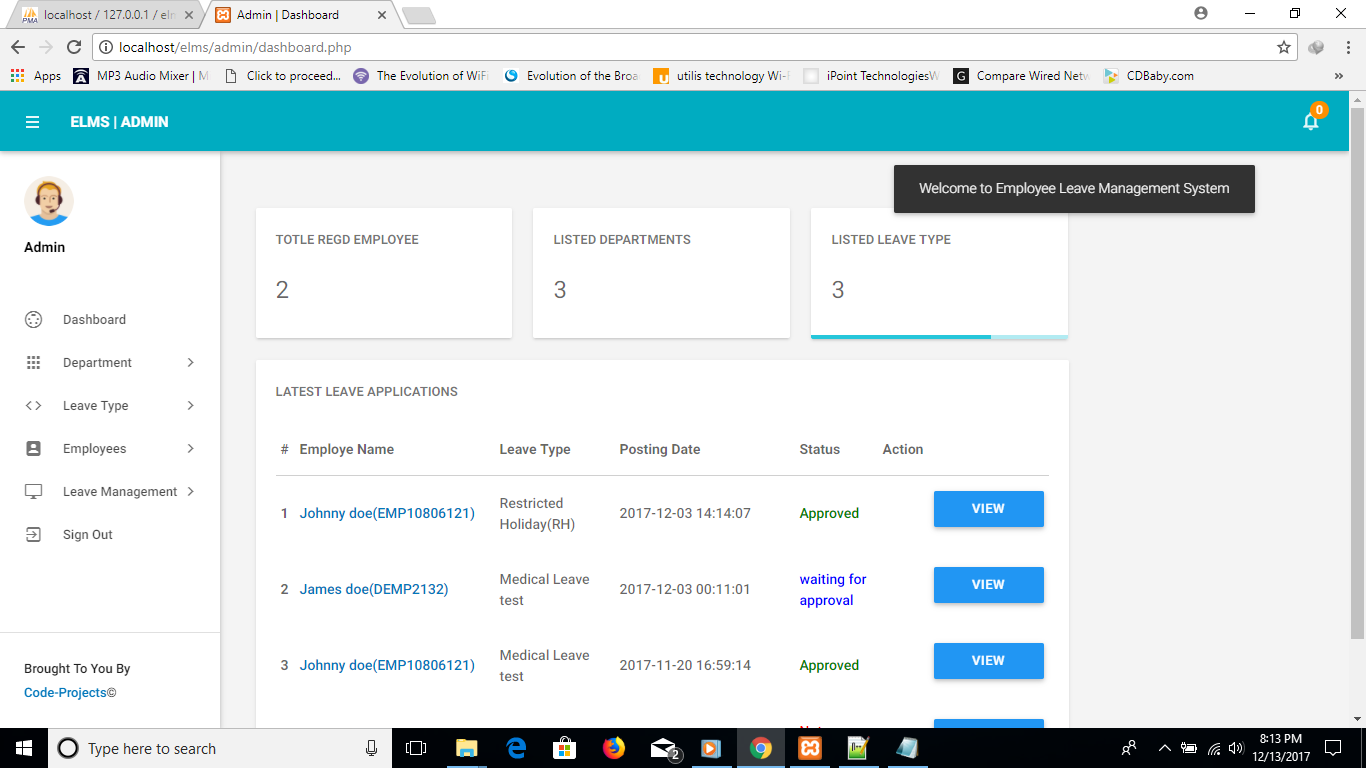 Employee Leave Management System Using PHP With Source Code - Code Projects