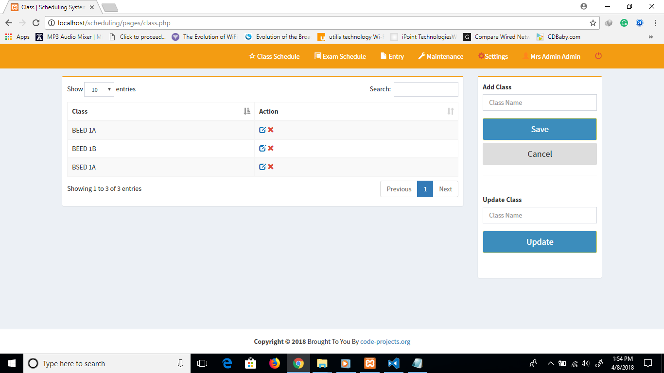 Online Class And Exam Scheduling System In Php With Source Code Code 5473