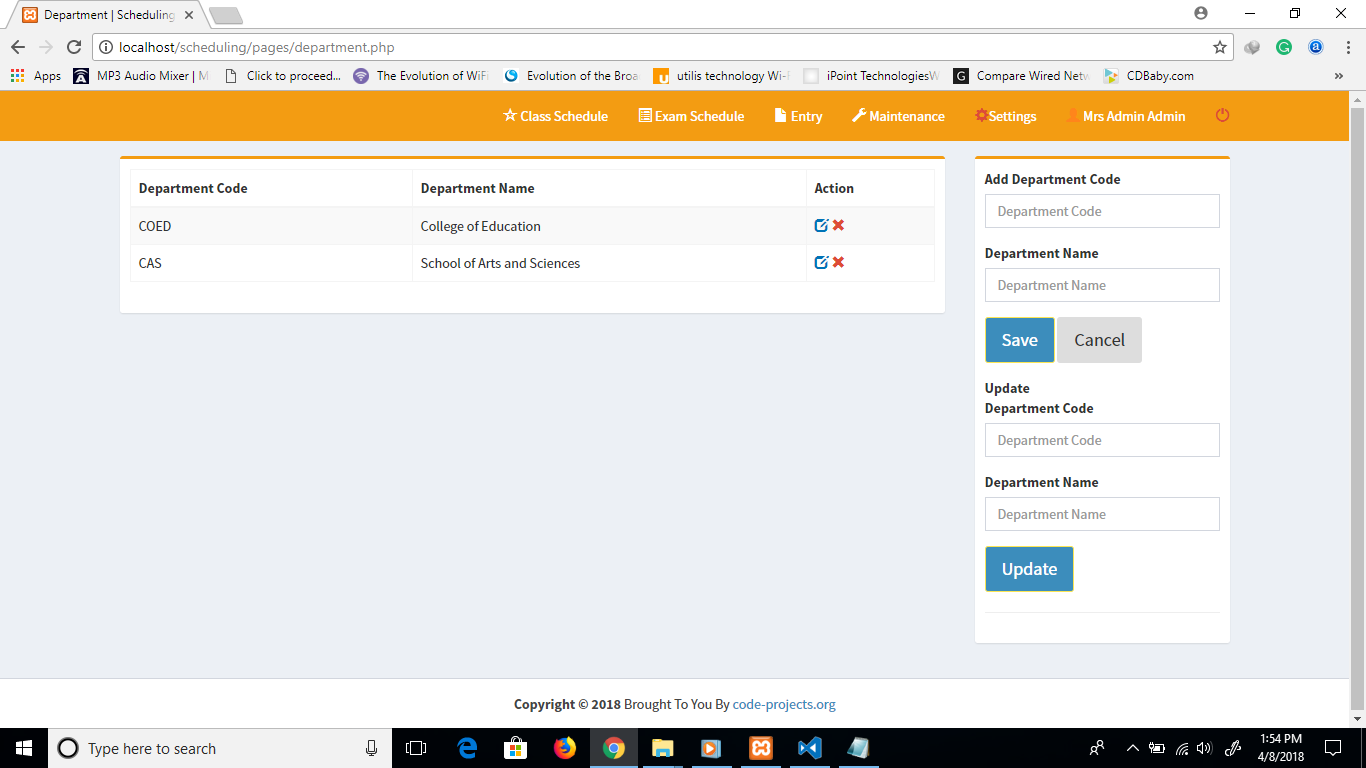 Online Class And Exam Scheduling System In Php With Source Code Code Projects
