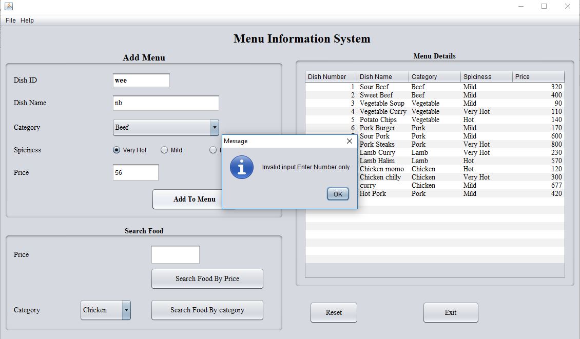 Restaurant Menu Information System In Java Using NetBeans With Source ...