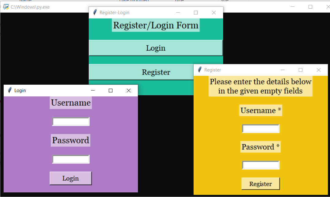 Register Login Form In Python With Source Code Source Code Projects