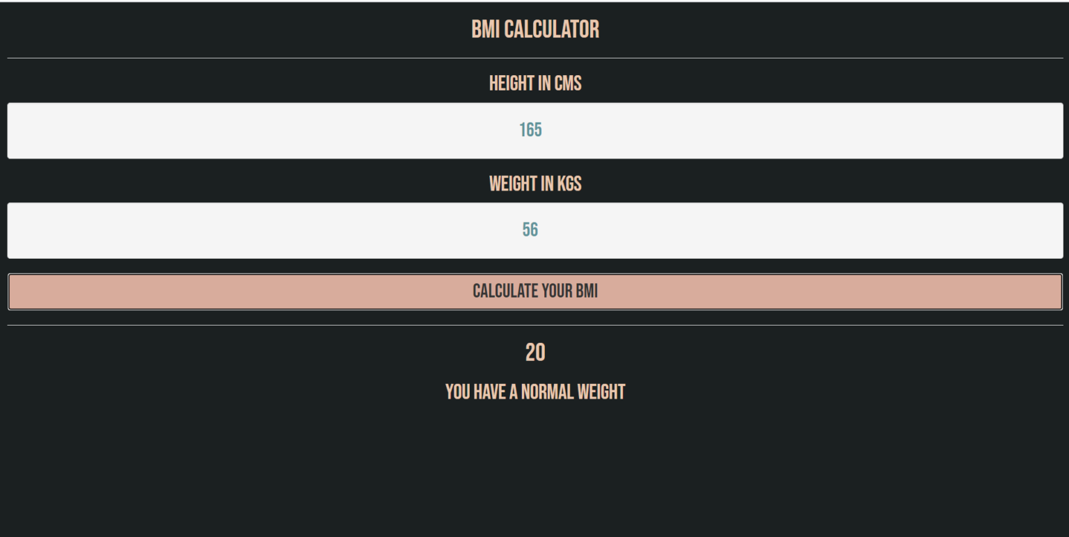 Bmi Calculator App In Javascript With Source Code Source Code And Projects