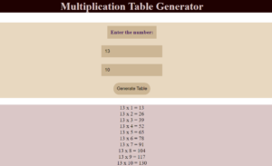 Multiplication Table Generator In JavaScript With Source Code - Source ...