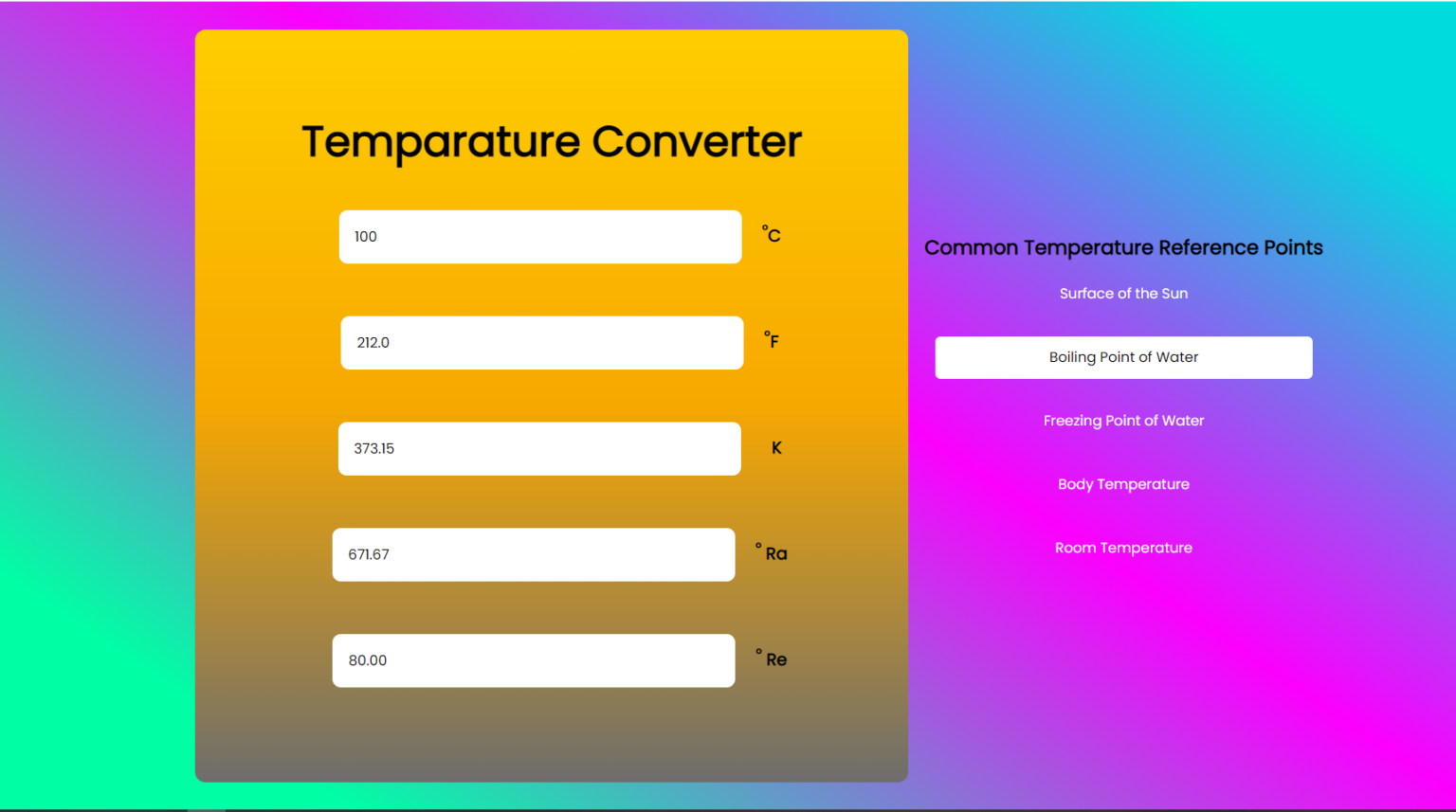 Temperature Unit Value Converter In JavaScript With Source Code 